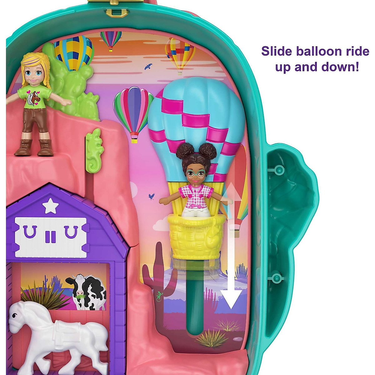 Polly Pocket Playset, Travel Toy with 2 Micro Dolls & Pet Horses, Pocket World Cactus Cowgirl Ranch Compact