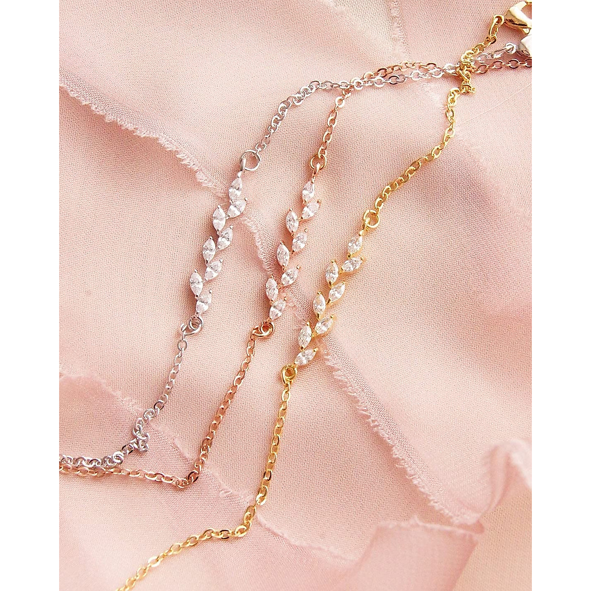 VIROMY Dainty Cubic Zirconia Leaf Bracelet for Women 18K Gold Filled Minimalist CZ Leaves Bracelet Delicate Simulated Cubic Zirconia Olive Leaf Bracelets Everyday Jewelry Gifts for Brides