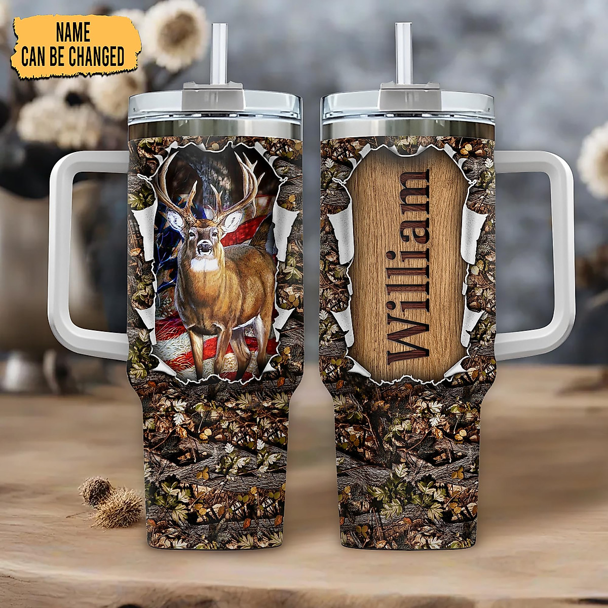 Hyturtle Personalized Hunting Gifts For Men-Deer Hunting Tumbler 40oz with Handle & Straw-Stainless Steel Travel Coffee Cup With Lid Gift For Dad Him Boy Husband-Birthday Christmas Gifts For Hunters