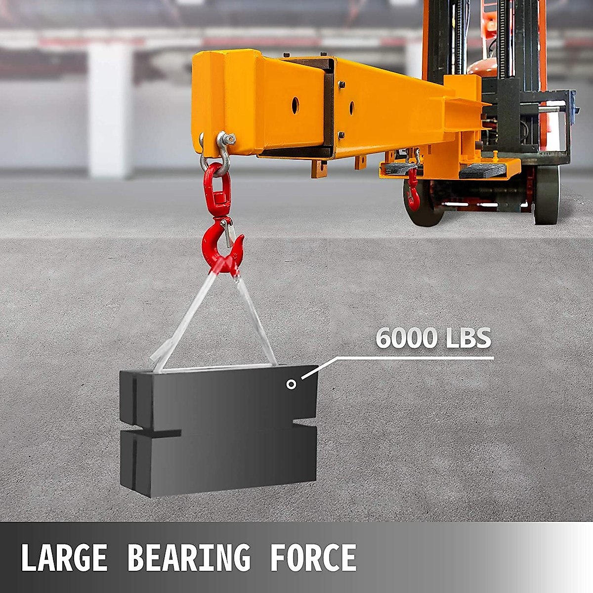VEVOR Forklift Jib Boom Crane, Forklift Mobile Crane 6000lbs/3T Capacity, Forklift Lifting Hoist with 2 Hooks, Forklift Boom Attachment Towing Handling Equipment