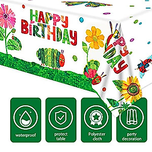 3 Pieces Cartoon Very Hungry Little Green Caterpillar Happy Birthday Tablecloth Insects Theme Rectangular Table Cover Decorations Decor for Kids Baby Shower 1st Birthday Party Dining Banquet Supplies