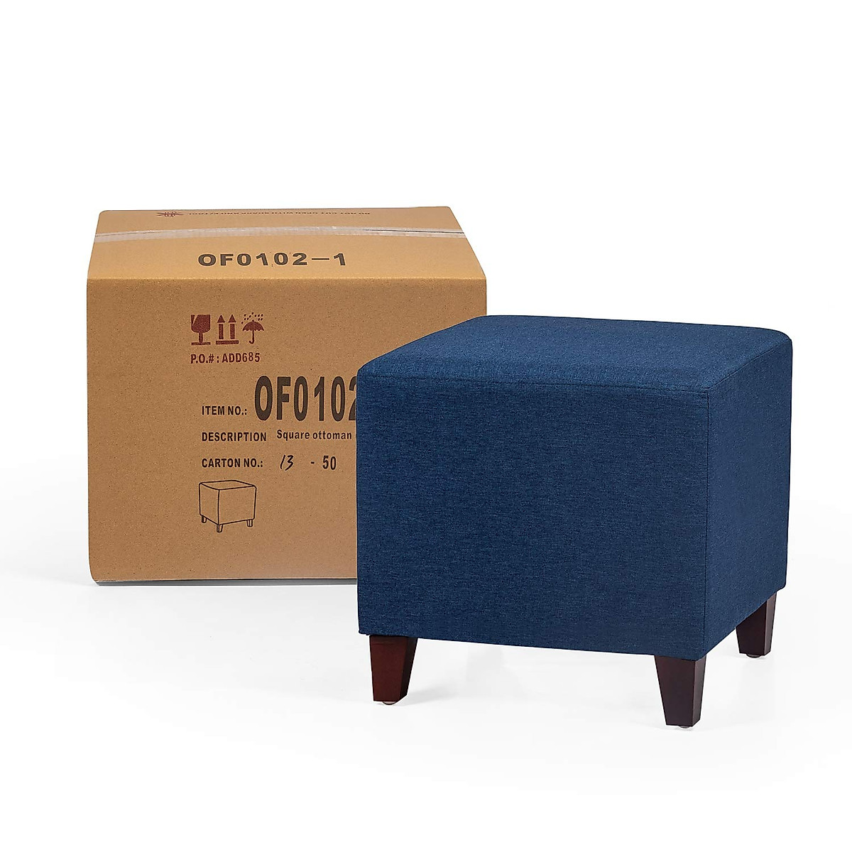 Adeco Simple British Style Cube Footstool Ottoman bench foot rest, 16x16x16, Blue