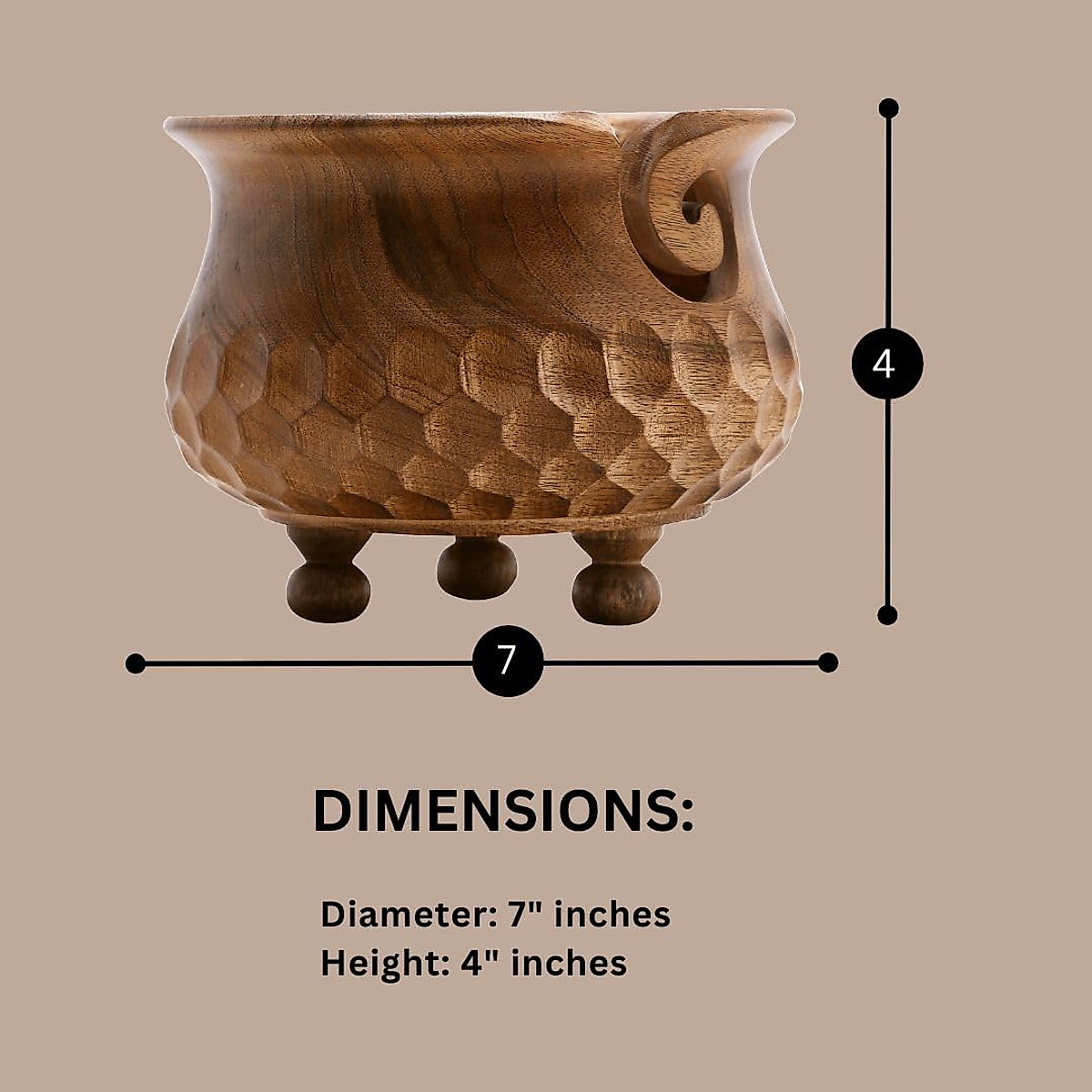 Handmade Wooden Yarn Holder – Large (7x4) Pot Shape Yarn Storage Bowl for Crocheting – Crochet Yarn Bowl Large - Crafting Gift for Knitters & Crocheters