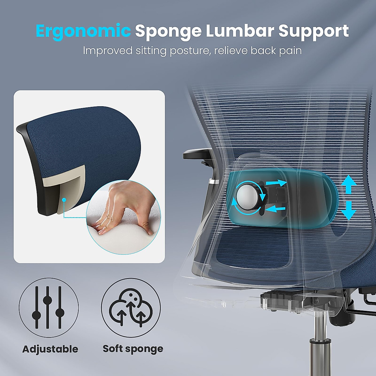 Farini Office Chair Ergonomic Desk Chair, High Back Office Chair with Wheels, Home Office Chair for Heavy People, Office Chair Adjustable Seat Depth, 3D Armrests and Adjustable Headrest, Blue