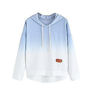 SweatyRocks Women's Long Sleeve Hoodie Sweatshirt Colorblock Tie Dye Print Tops Blue Ombre Small