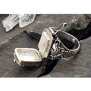 Sterling Silver Garnet Poison Box Locket Ring Size 8(Sizes 4,5,6,7,8,9,10)