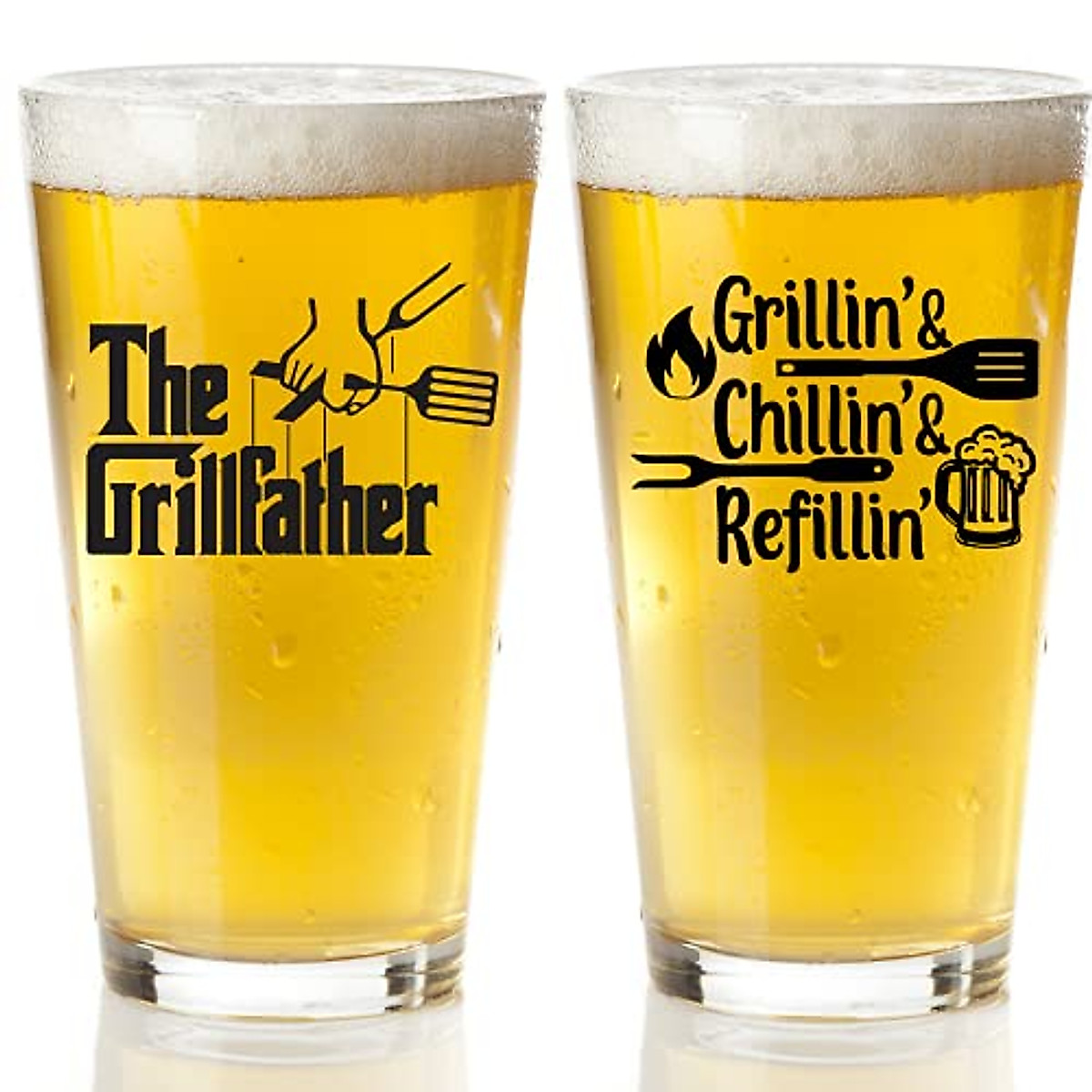 Funny Beer Glass Set For Men - Humorous Fathers Day Gift For Men - Best Dad Or Stepdad Gift for Summer Grilling, Valentines Day, Birthday, Christmas Stocking Stuffer - Beer Glass Grill Accessories
