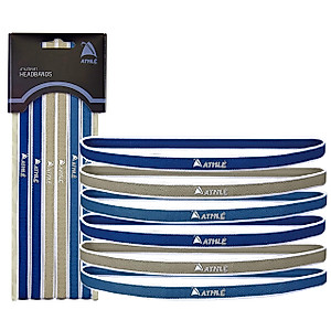 Athlé Skinny Headbands for Women and Men - 6 Pack - Elastic Headbands for Women and Men - Non Slip Silicone Grip - Lightweight and Comfortable Thin Headbands - Blue, Grey