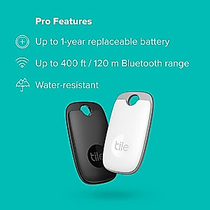 Tile Pro (2022), 2-Pack (Black/White). Powerful Bluetooth Tracker, Keys Finder and Item Locator for Keys, Bags, and More; Up to 400 ft Range. Water-Resistant. Phone Finder. iOS & Android Compatible