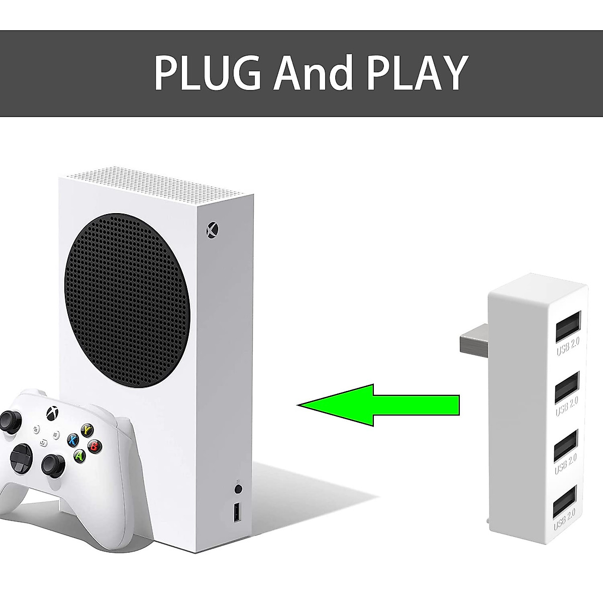 Cenxaki USB Hub Extender 2.0, 4 Port High Speed USB Splitter Expansion Expander Adapter Compatible with Xbox Series S