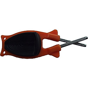 New patent Block Knife Sharpener (Orange with Black New non-slip Grip)) Sharpens and hones blades.