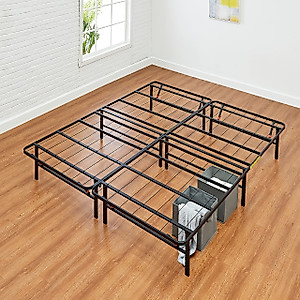 Amazon Basics Foldable Metal Platform Bed Frame with Tool Free Setup,14 Inches High, Queen,Black