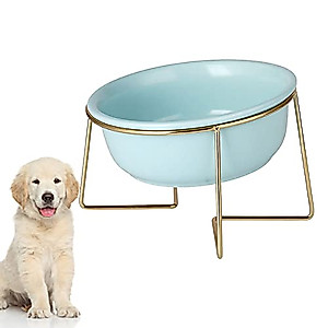 Balacoo 2pcs Container for Kitten Ceramic Pets Stress Care- Dog Gold Cervical Dispenser Iron Blue Dish Stand Use Slant Tilted Pet Dishes with Titled Puppy High Food Eating Free
