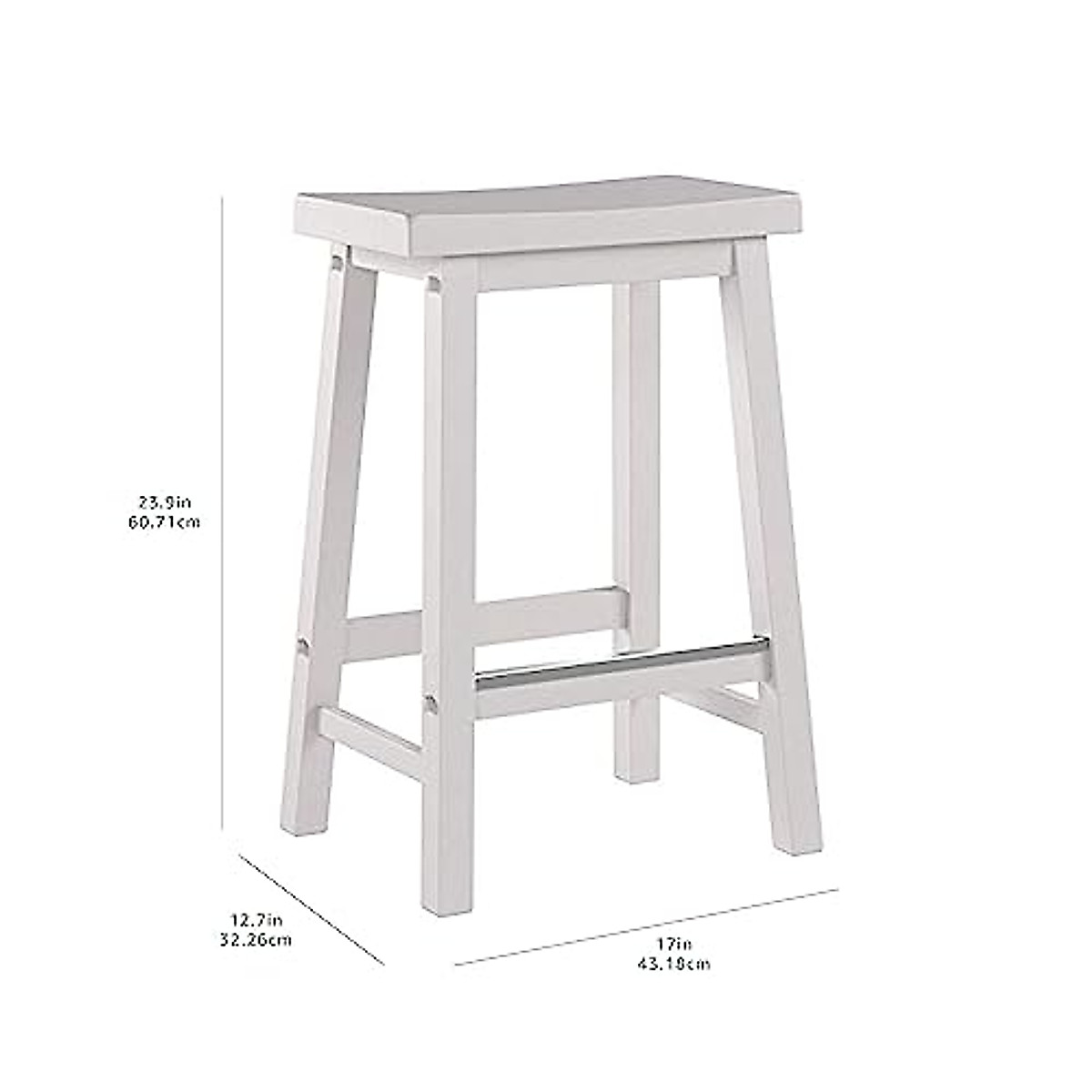 Amazon Basics Solid Wood Saddle-Seat Counter Height Kitchen Island Barstool, 24-Inch Height, White - Set of 2