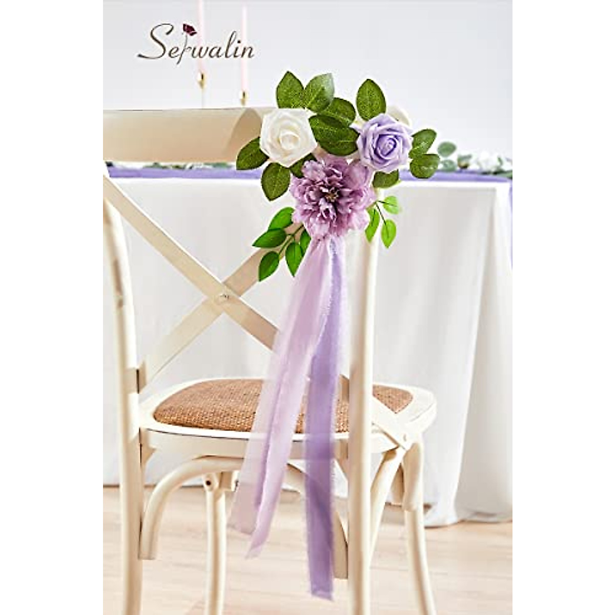 Serwalin 4 Rolls Chiffon Silk Ribbon 1.5" x 7Yd Gauze Frayed Edges Purple Handmade Fringe Ribbons Set for Wedding Invitations, Bridal Bouquets, Gifts Wrapping, DIY Crafts (4 Rolls 28 Yards)