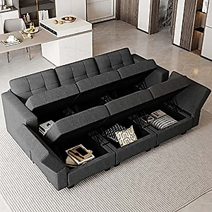 Belffin Convertible Sectional Sleeper Sofa Bed Modular Sofa Sleeper Couch Set with Storage Seat Modular Sectional Couch Bed Dark Grey
