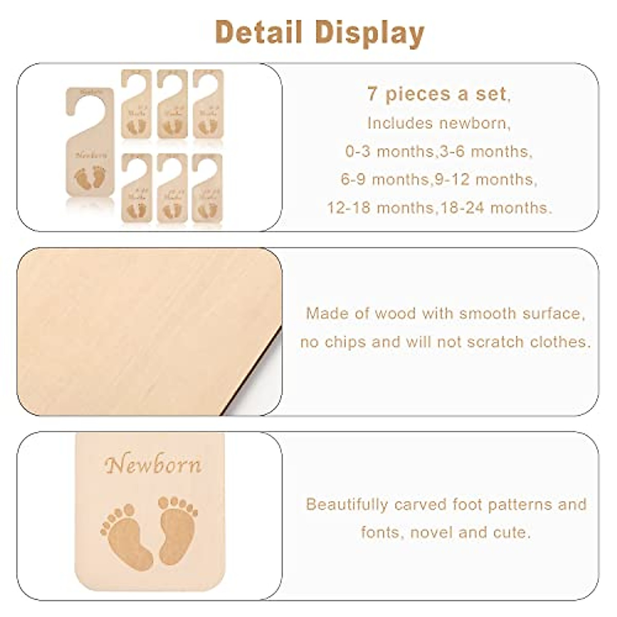 SAVITA Wooden Baby Clothes Dividers, 7pcs Wood Closet Dividers Month Baby Closet Organizer from Newborn to 24 Months, Nursery Hanger Decor for Boys Girls Infant Wardrobe (Footprint)