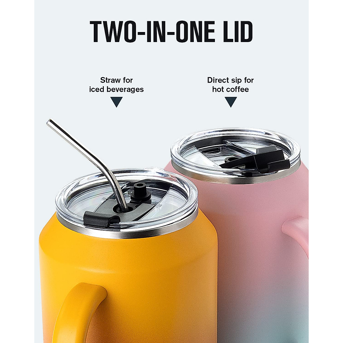 Coolplus Tumbler with Handle 50 oz Mug, Large Stainless Steel Travel Insulated Water Cup with 2-in-1 Lid and Straw, Double Wall Metal Keep Cold 36 hrs, Sweet Proof BPA-Free，Sweet Candy