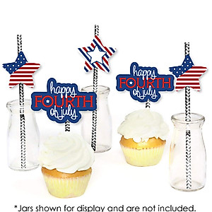 Big Dot of Happiness 4th of July Paper Straw Decor - Striped Decorative Straws for Independence Day - Set of 24