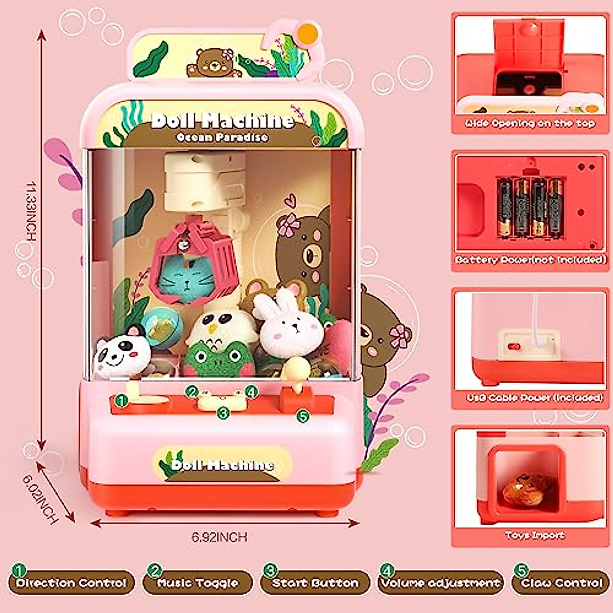 PANITU Claw Machine for Kids, Mini Vending Machines Arcade Candy Capsule Claw Game Prizes Toy, Electronic Arcade Game Indoor Toy with Music & Light,Best Birthday Gift for 6 7 8 9 Year Old Girl