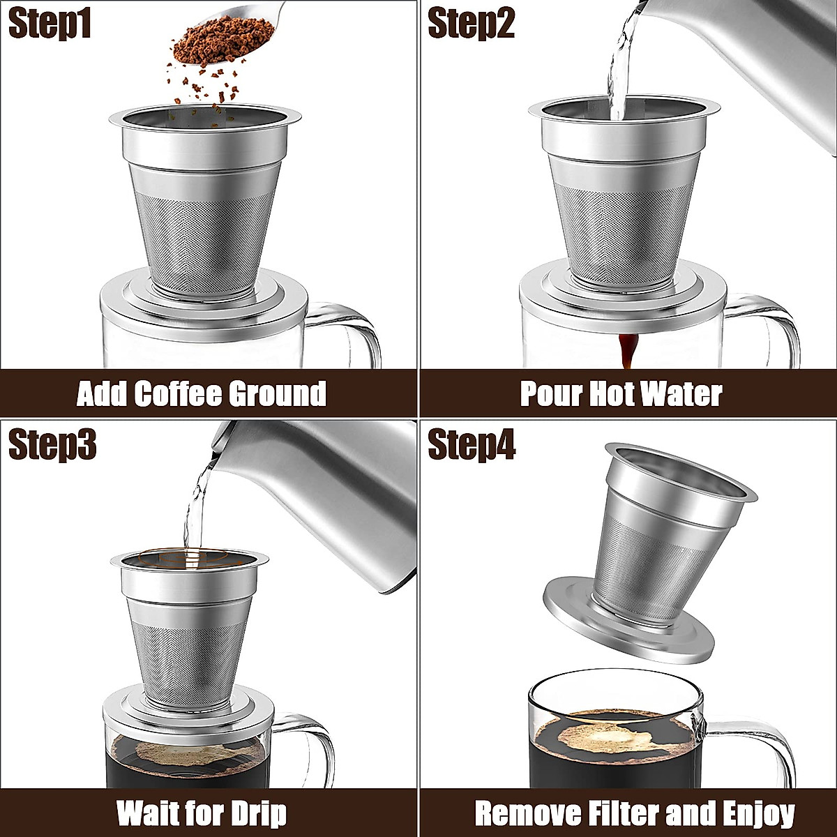 Oranlife Pour Over Coffee Maker Set for Travel/Camping/Hiking, Single Cup, Stainless Steel Coffee Filter, 14 Oz Borosilicate Glass Mug, Extra Permanent Lid and Moulded Neoprene Case, at Home/Office