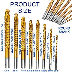 Titanium Coated HSS Twist Drill Bits - 8Pcs 3-10mm Serrated Grooving Cutting Carpenter Side Cutting Tap Spiral Saw Drill Bit Woodworking Wood Metal Plastic Hole Holesaw Tool (8)