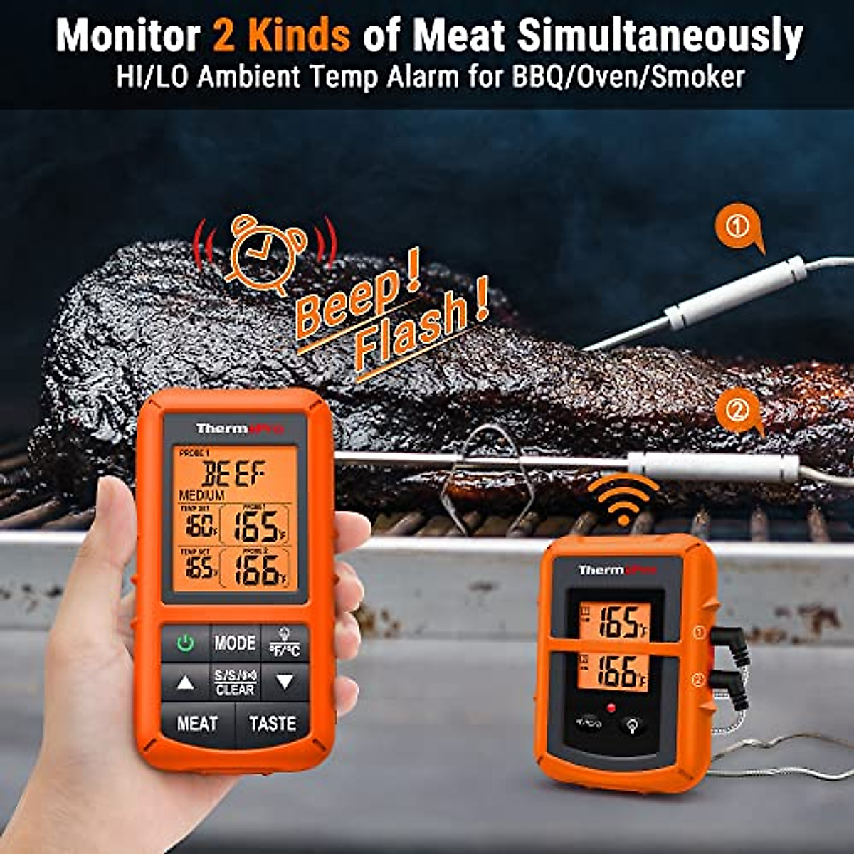ThermoPro TP20 500FT Wireless Meat Thermometer with Dual Meat Probe, Digital Cooking Food Meat Thermometer Wireless for Smoker BBQ Grill Thermometer