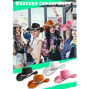 SGBETTER 4 Pack Adult Texan Cowboy Hat Country Western Cowgirl Hat Cowboy Hat for Women Cowboy Themd Party Dress up