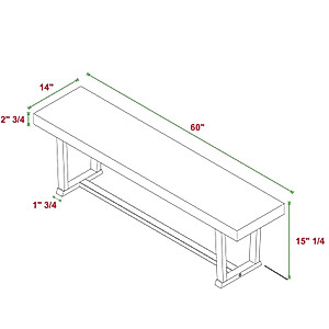 Walker Edison Industrial Farmhouse Wood Entryway Dining Kitchen Bench Kitchen Table Set Dining Chairs, 60 Inch, Grey