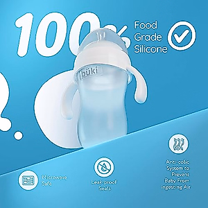 Buki Premium Silicone Baby Bottles Newborn Babies Anti Colic Slow Flow Water Milk Feeding, Breast-Like Nipple, Reduces Air Bubbles, BPA-Free Biberones Anticolicos para Bebes 0-6 for Girl Boy Toddler