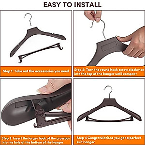 DEDU Plastic Extra Wide Shoulder Suit Hangers for Men 20 Pack Width 17.3", Brown Sweater Hangers no Shoulder Bump Non Slip for Thick Sweaters, Clothes Hangers with Pants Bar 360° Swivel Metal Hook