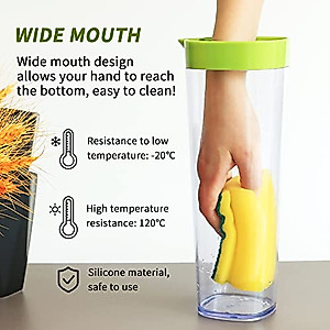 2Pcs Plastic Water Pitcher,Water Carafe BPA Free Iced Tea Pitchers,Airtight Fruit Infuser Water Pitcher for Fridge Door,Homemade Iced Coffee and Lemonade 1.1L/38Oz（white green）