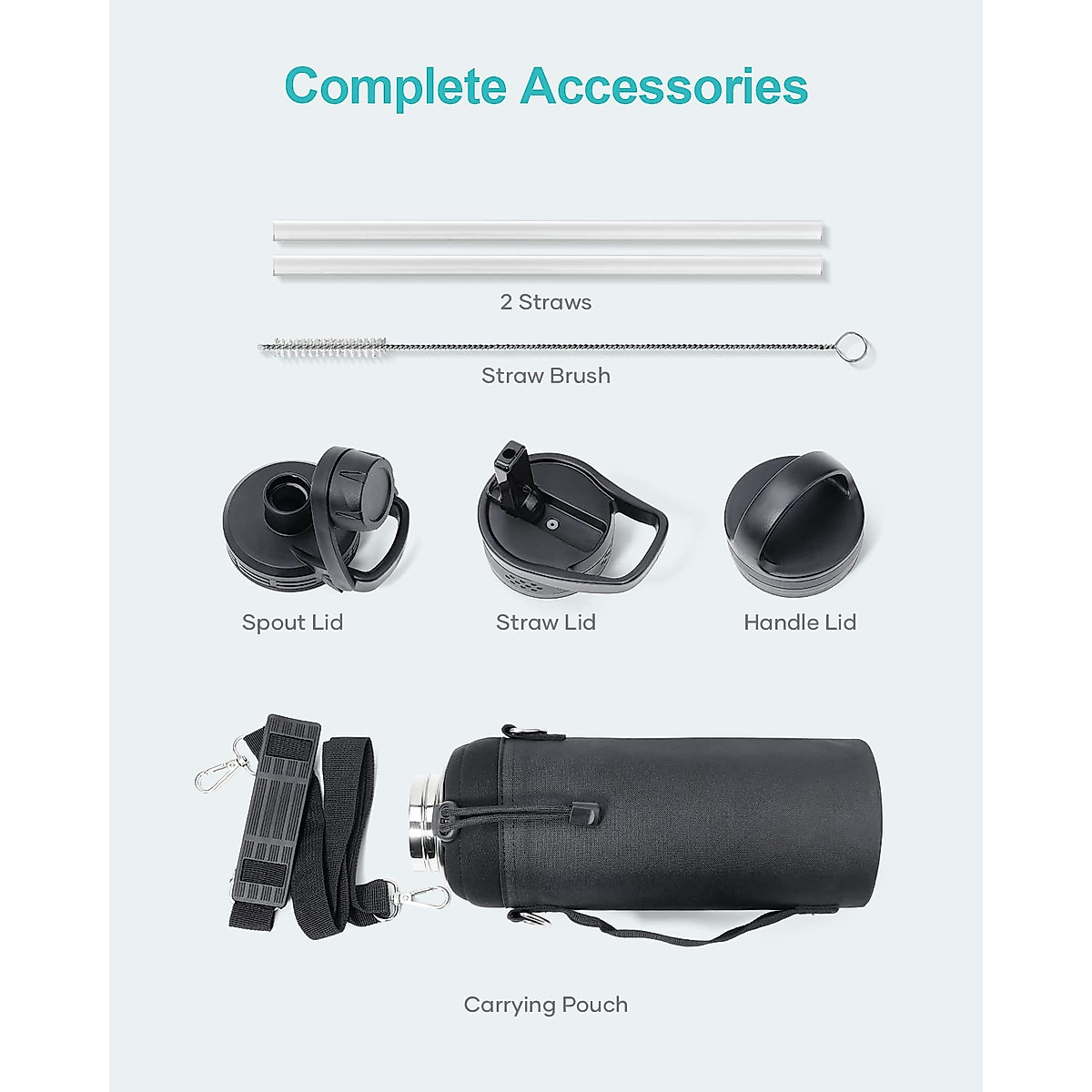 BUZIO 40oz Water Bottle, Stainless Steel Insulated Water Flask with Straw Lids, Canteen Metal Thermo Mug Hydro Cup Jug, Double Vacuum Hot Cold Water Bottles with Carrying Pouch, Indigo Black Gradient