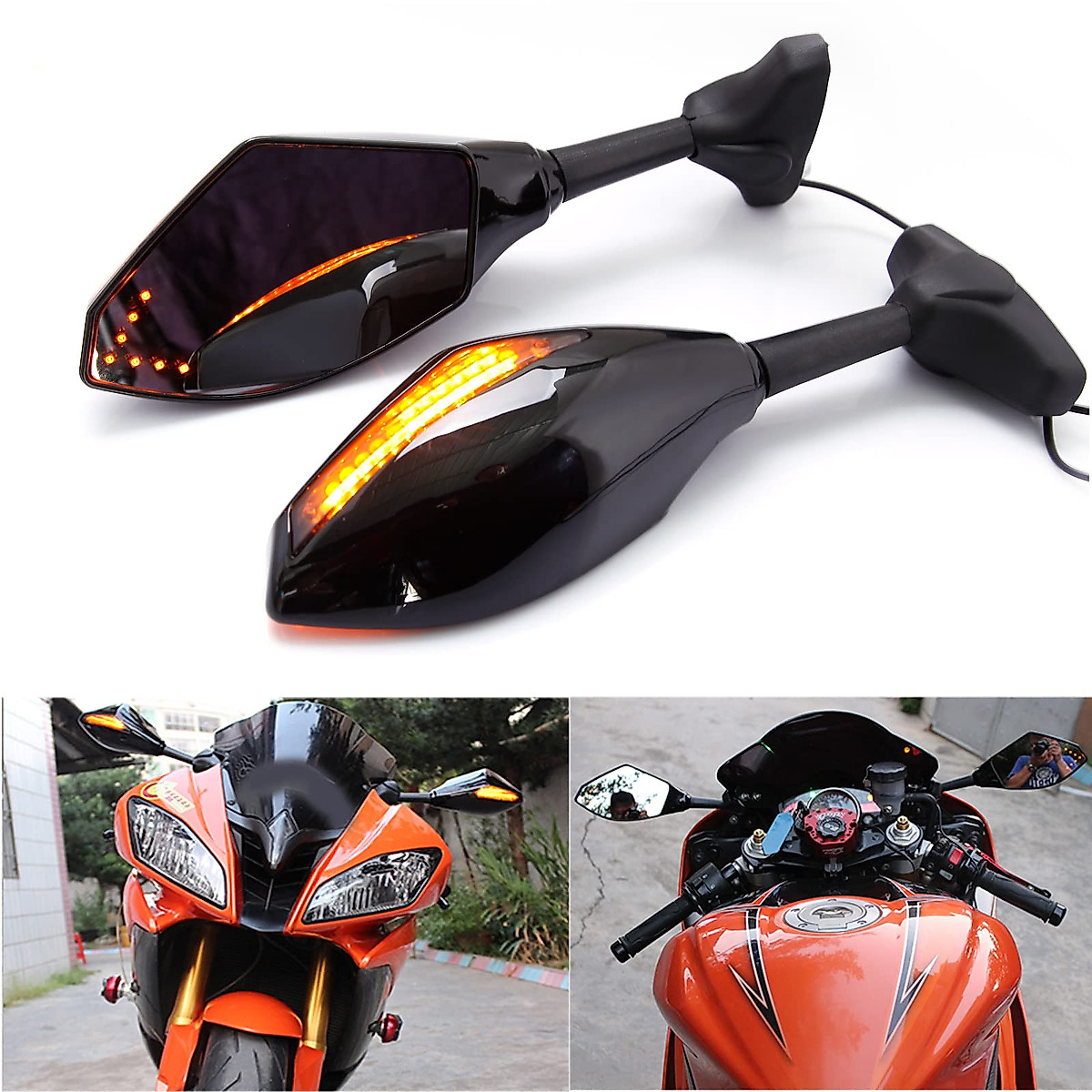 Motorcycle Led Turn Signal Side Mirrors For Yamaha YZF600 YZF R6 FZR600 Honda CBR600