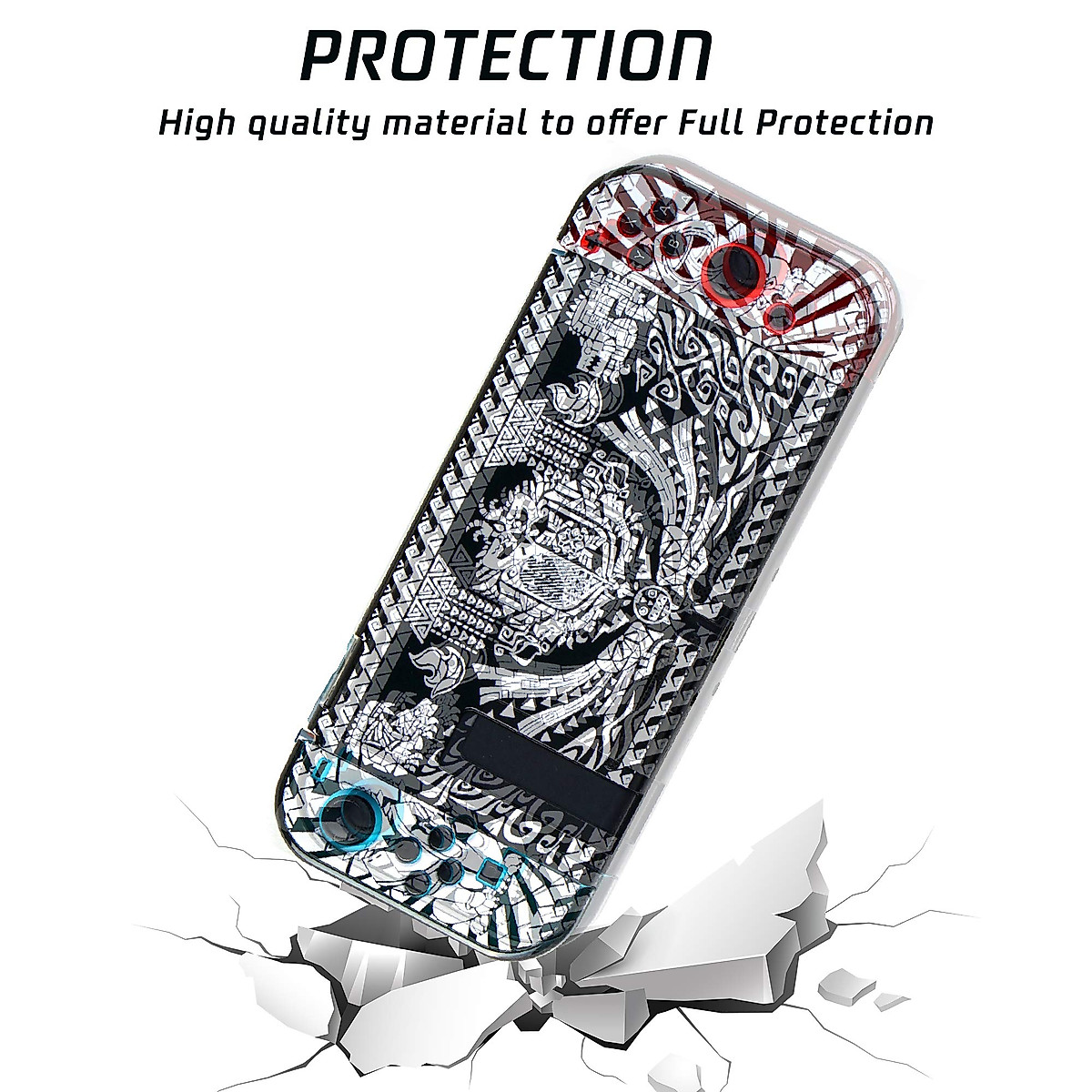 RHOTALL Hard Shell Compatible with Nintendo Switch for Monster Hunter Rise Sunbreak Style, Dockable Case for Switch, Protective Accessories Cover Case for Switch and Joy Con Controller, Black & White