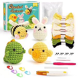 PP OPOUNT Crochet Kit for Beginners- 4 PCS Mini Size Crochet Animals, Beginner Crochet Kit for Adults Includes Step-by-Step Instructions and Video Tutorials, Complete Crochet Set (Patent Product)