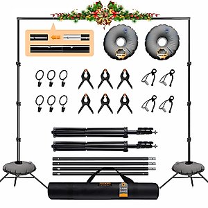 Backdrop Stand, Photo Video Studio 8.5 x10ft Adjustable Support Portable Backdrop Stand Heavy Duty for Photoshoot, Parties, Projector Screen with 2 Water Bag, 6 Backdrop Clips,6 Curtain Ring Clip