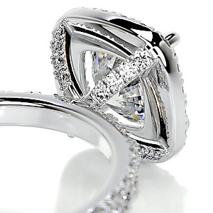 Solid Gold Handmade Engagement Ring 2 CT Cushion Cut Moissanite Diamond Halo Bridal Wedding Rings for Anniversary Propose Gift (14K Solid White Gold)