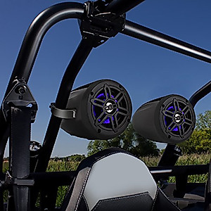 Pyle Waterproof Marine Wakeboard Tower Speakers - 4 Inch Dual Subwoofer Speaker Set w/LED Lights & Bluetooth for Wireless Music Streaming - Boat Audio System w/Mounting Clamps PLMRLEWB47BB