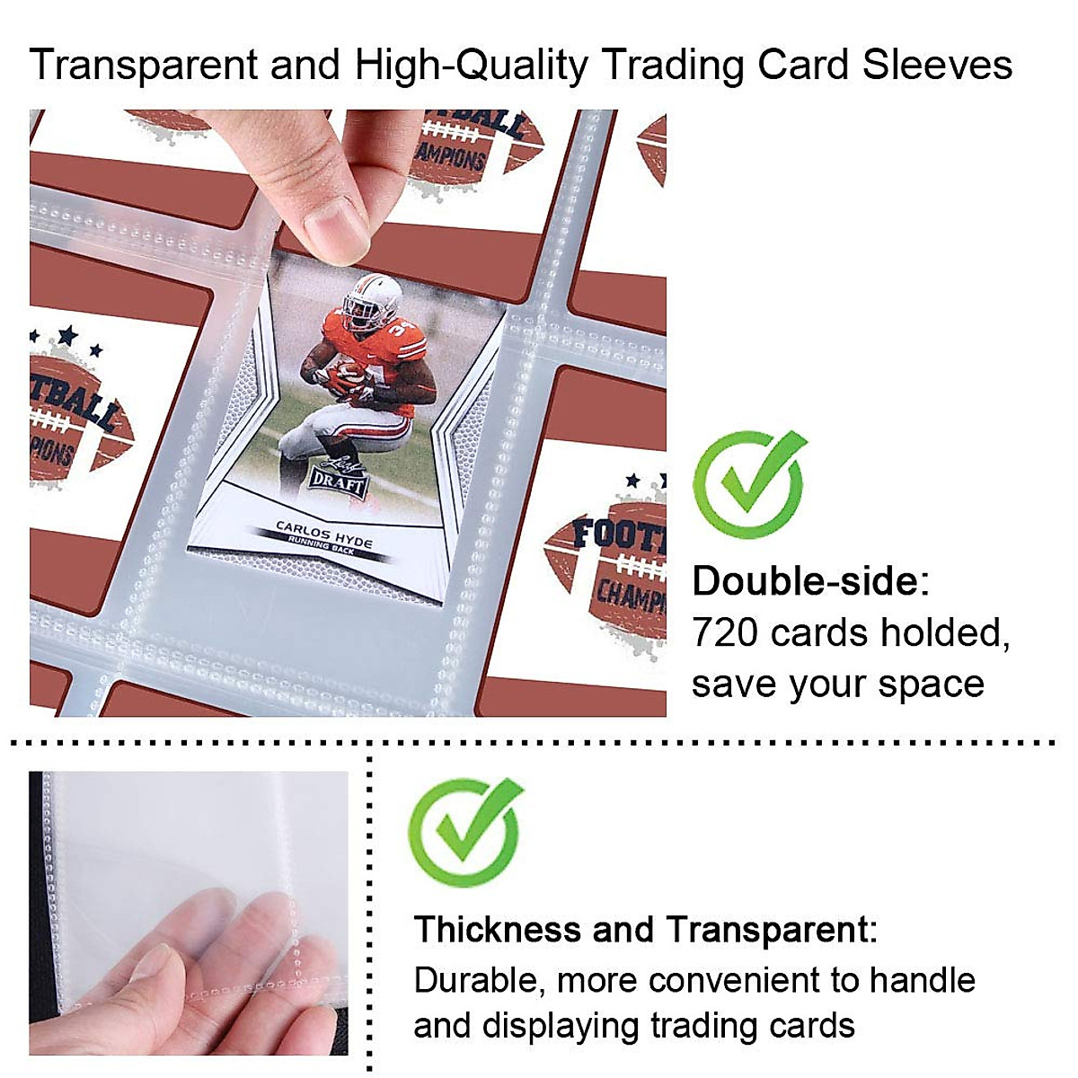 Football Cards Binder Holds Up to 720 Cards with 40 Sleeves, Famard Trading Card Binder with Wraparound Zipper and Convenient Carry Loop, 3-Ring Album for Card Collection Storage