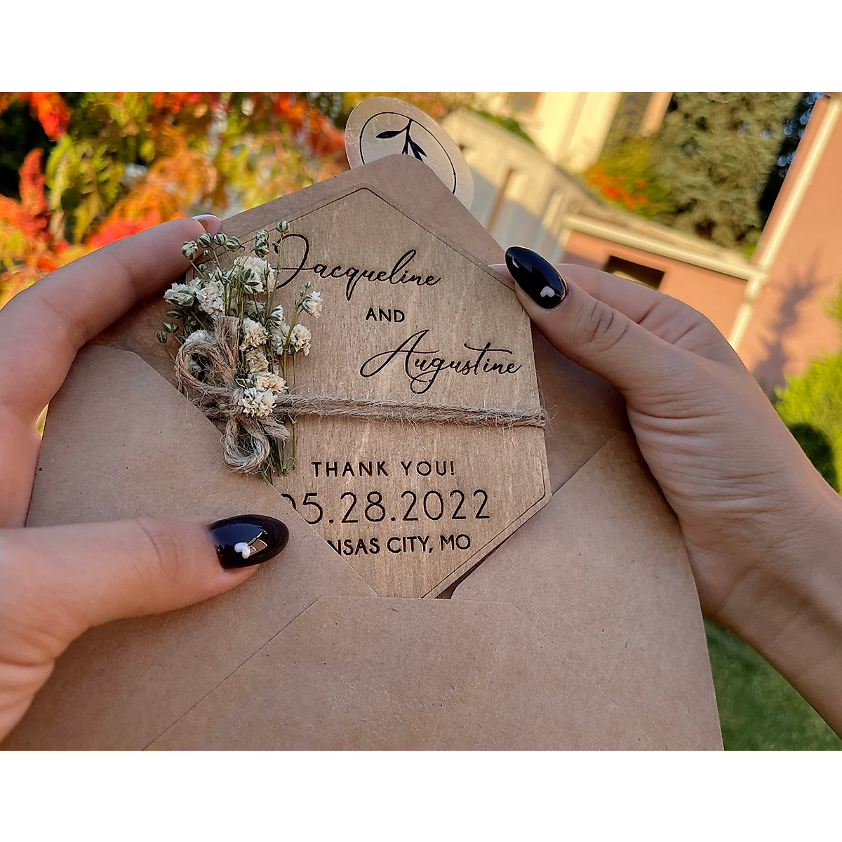 vitawed Hexagon Floral Wedding Favors, Personalized Wedding Favor, Wooden Magnet with Envelopes and Stickers, Pack of 8 to 300