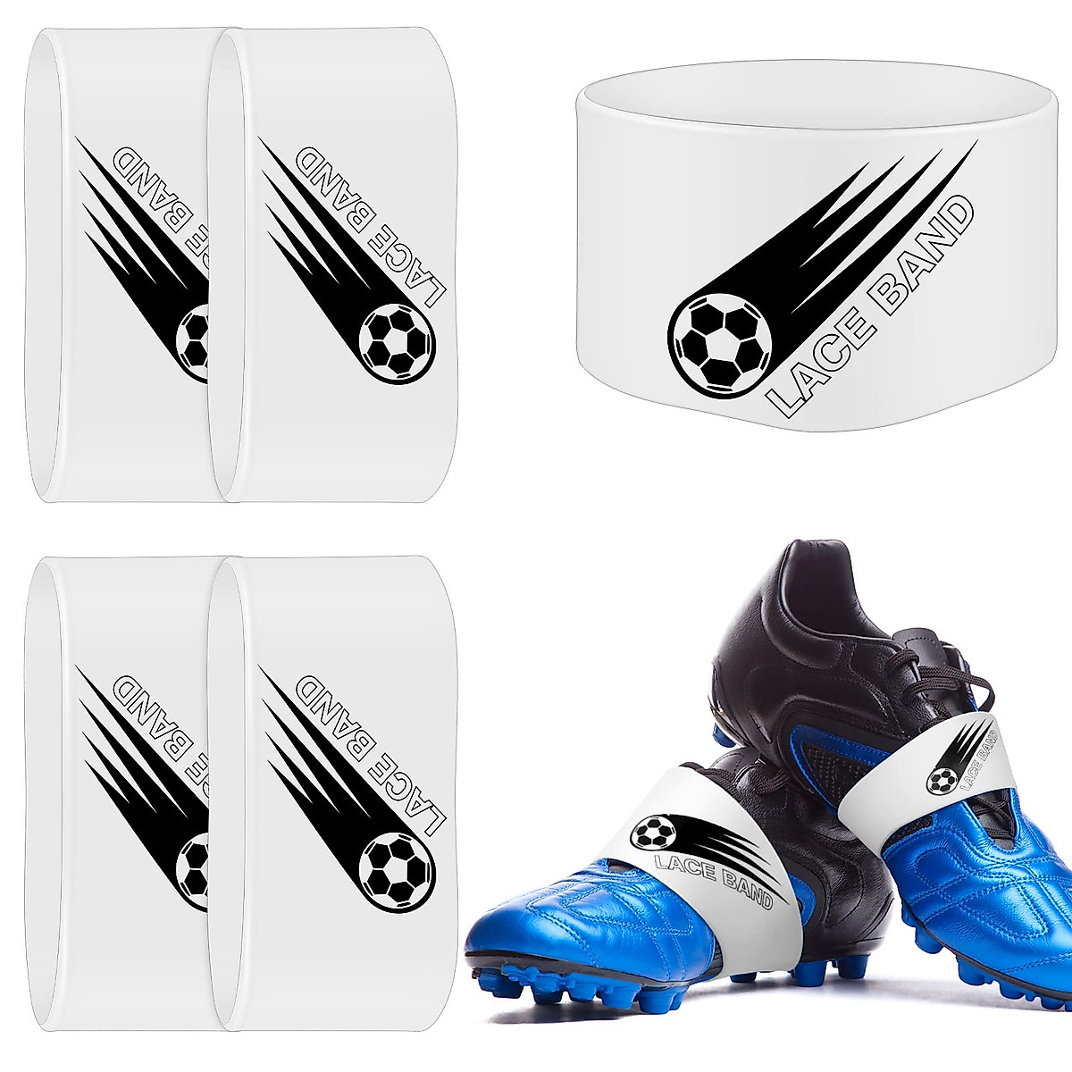 Patelai 4 Pcs Soccer Cleat Lace Cover Football Shoe Band Soccer Shoe Cover Football Cleat Bands Youth Adult for Season(Youth,White)