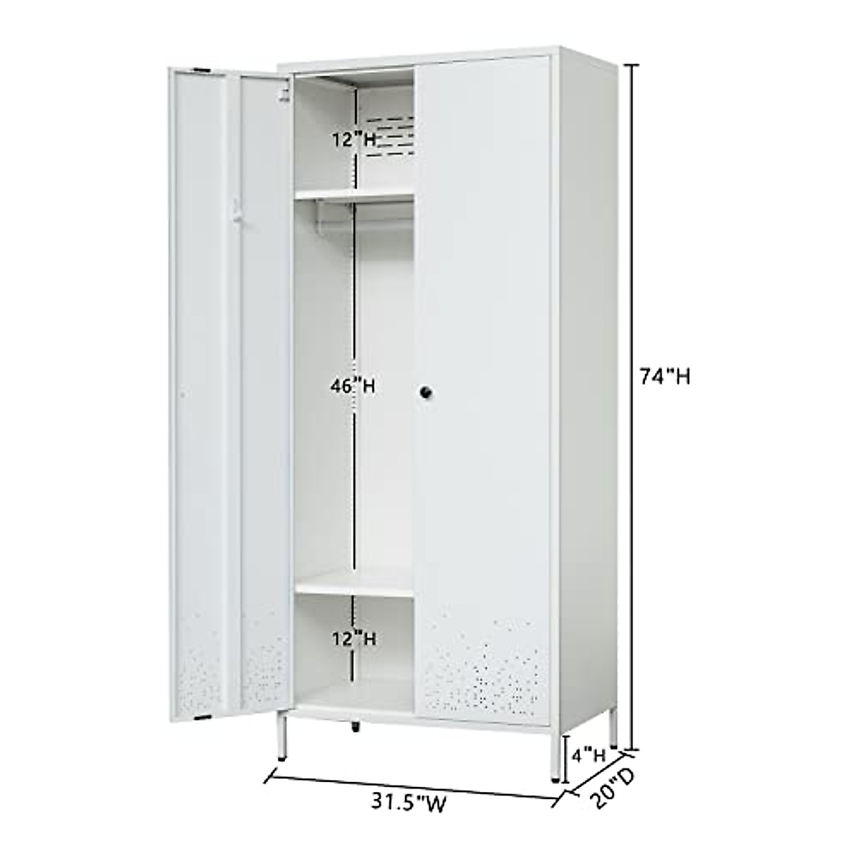 YEEZER Metal Wardrobe, Storage Cabinet with Hanging Rod，Armoire with Magnetic Door and 2 Freely Adjustable Shelves 74" H x 31.5" W x 20" D (White)