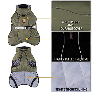 Patas Lague Warm Winter Dog Coat, Waterproof Windproof Dog Winter Jacket Coat, Adjustable Dog Apparel for Cold Weather, Reflective Pet Clothes for Small Medium Dogs (Green 3XL)