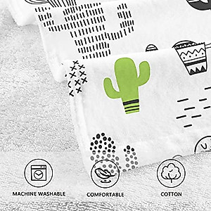 ALAZA Cute Cactus Cacti Hand Drawn Hand Towels for Bathroom 1OO% Cotton 2 pcs Face Towel 16 x 28 inch, Absorbent Soft & Skin-Friendly