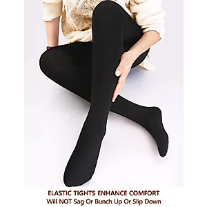 VERO MONTE 1 Pair Womens Opaque Fleece Lined Tights Plus Size Pantyhose (BLACK)