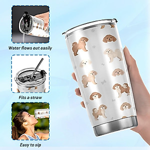 Bichpoo Bichon Frise Dog Pup Tumbler Stainless Steel Insulated Cup Travel Mug for Coffee Double Wall Vacuum Thermos with Straw and Lid 11oz