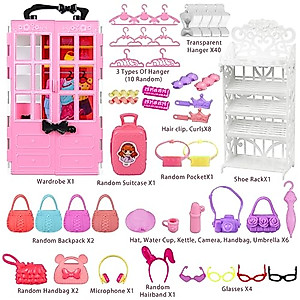 MINIFUN 122 Pcs Doll Clothes and Accessories with Closet(Include Doll), Princess Gowns Fashion Dresses Top Pants Jumpsuit Swimsuits Shoes Hangers, Doll Dress up Toys for Girls Kids Toddlers Toy Gifts