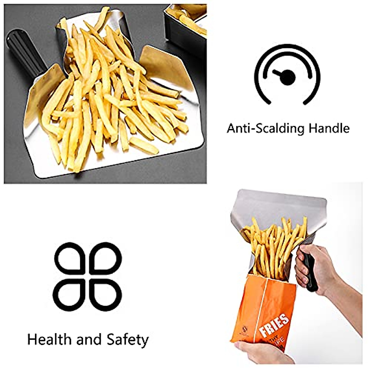 Bonsicoky Stainless Steel French Fry Popcorn Scoop, Quick Fill Tool for Food Bags & Boxes, Multipurpose Utility Scooper for Bagger French Fries, Snacks, Desserts, Ice, Dry Goods