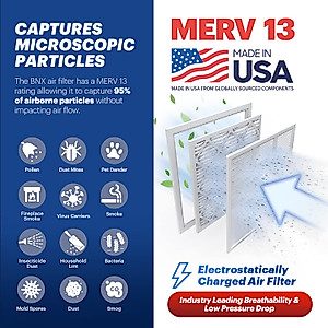 BNX TruFilter 16x25x1 Air Filter MERV 13 (6-Pack) - MADE IN USA - Electrostatic Pleated Air Conditioner HVAC AC Furnace Filters for Allergies, Pollen, Mold, Bacteria, Smoke, Allergen, MPR 1900 FPR 10